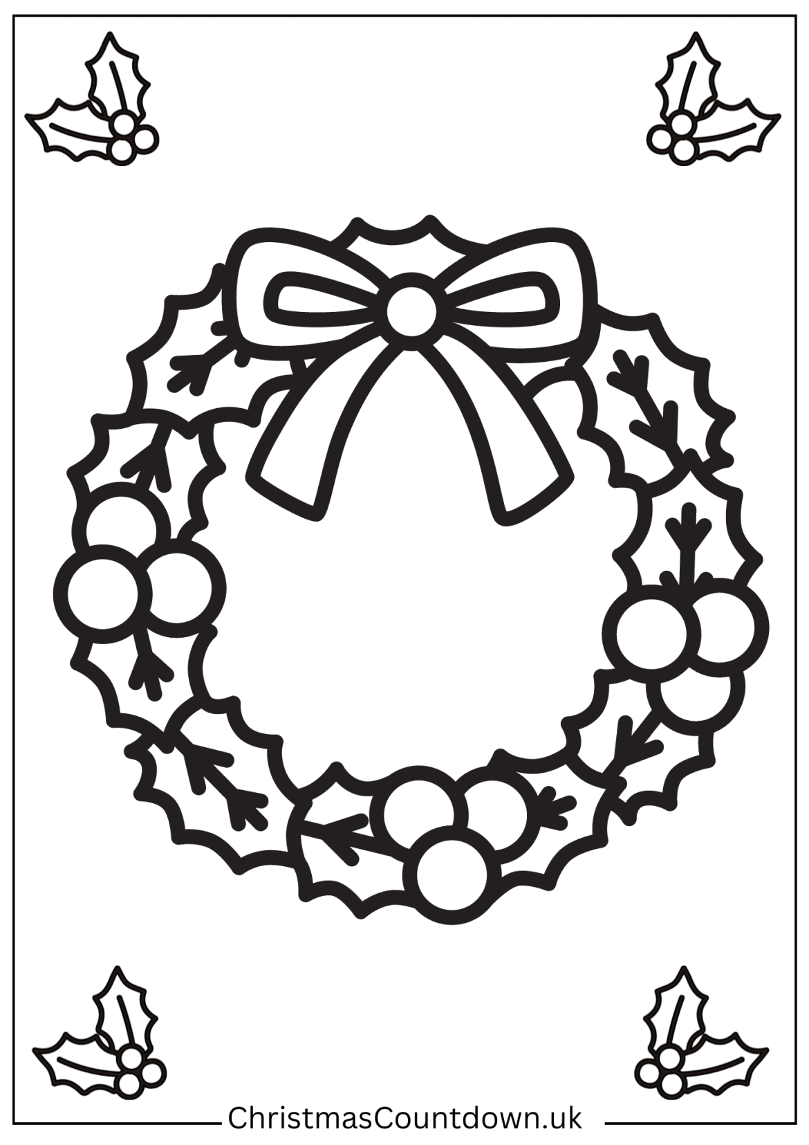Christmas Wreath Colouring Pages - Free & Printable